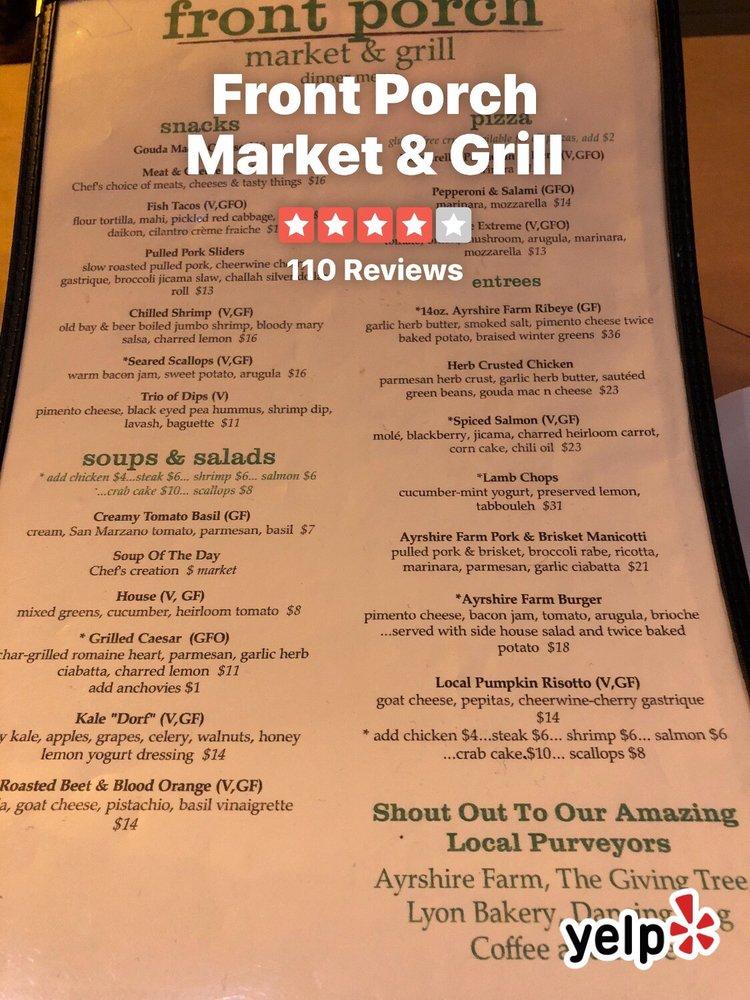 Menu at Front Porch Market & Grill pub & bar, The Plains