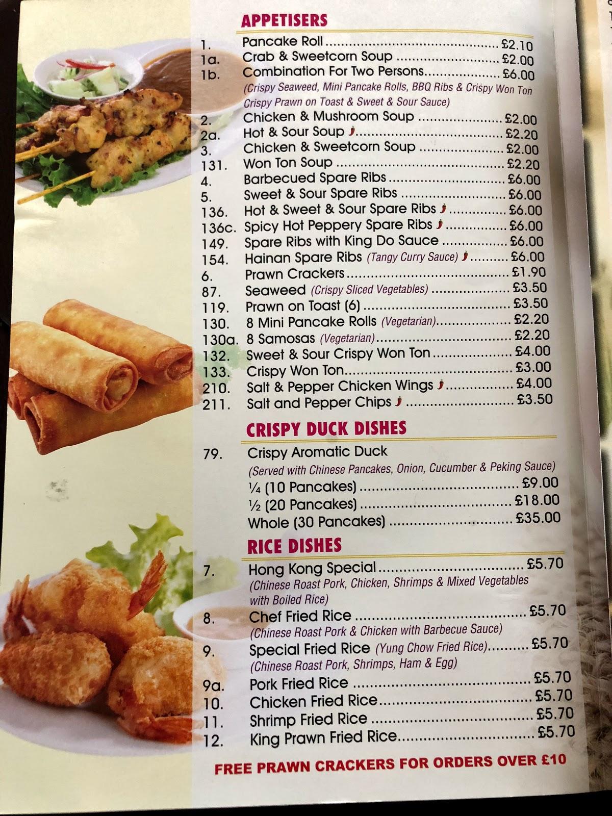 Menu at Hong Kong Chef fast food, Braunton