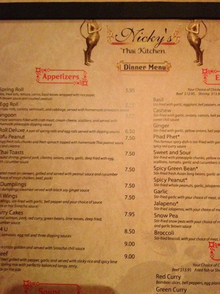 Menu at Nicky's Thai Kitchen restaurant, Pittsburgh, 903 Penn Ave