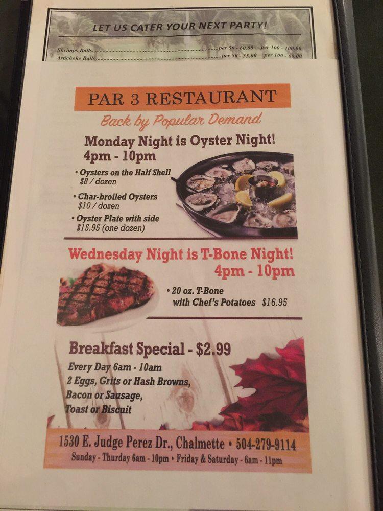 Menu at Par 3 Restaurant & Lounge, Chalmette