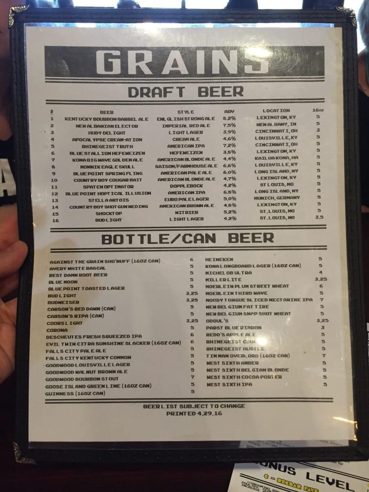 Menu at Recbar, Jeffersontown