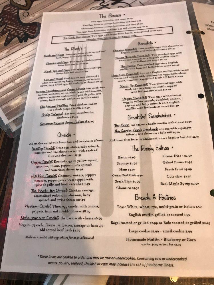 Menu at Rhody Hen Cafe, Pawtucket