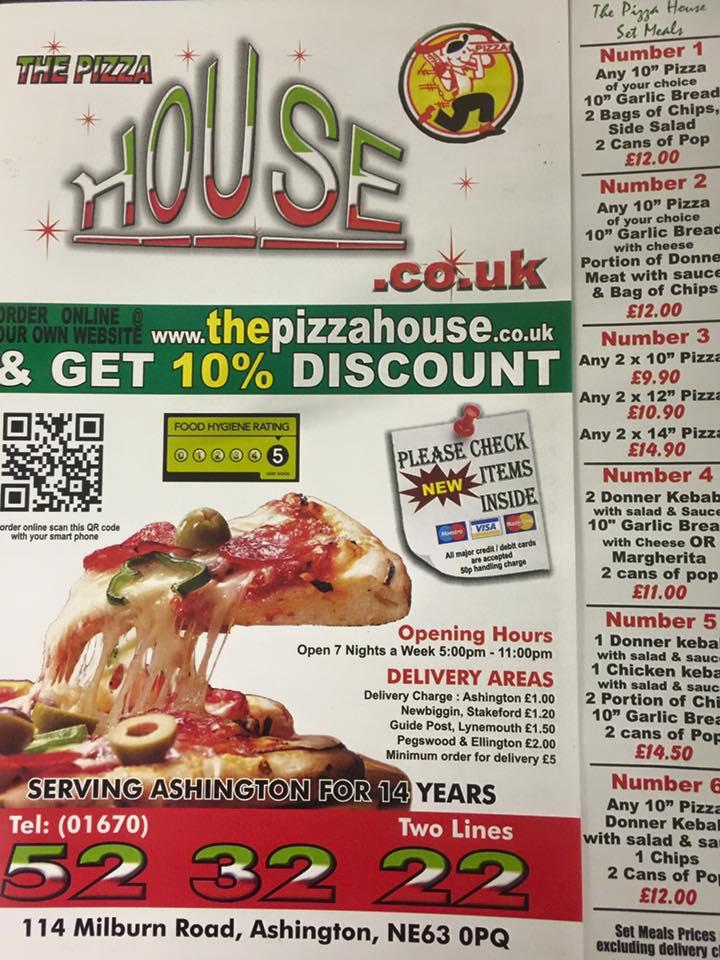 Menu at The Pizza House pizzeria, Ashington