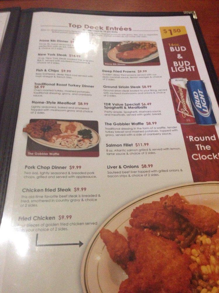 Menu at Top Deck restaurant, Reno