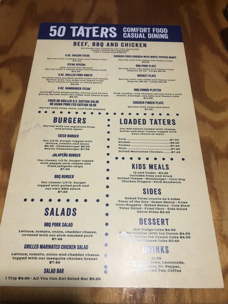 Menu at 50 Taters BBQ, Scottsboro, County Park Rd