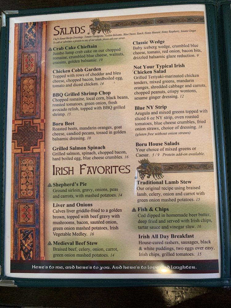 Menu at Brian Boru Restaurant and Pub, Severna Park