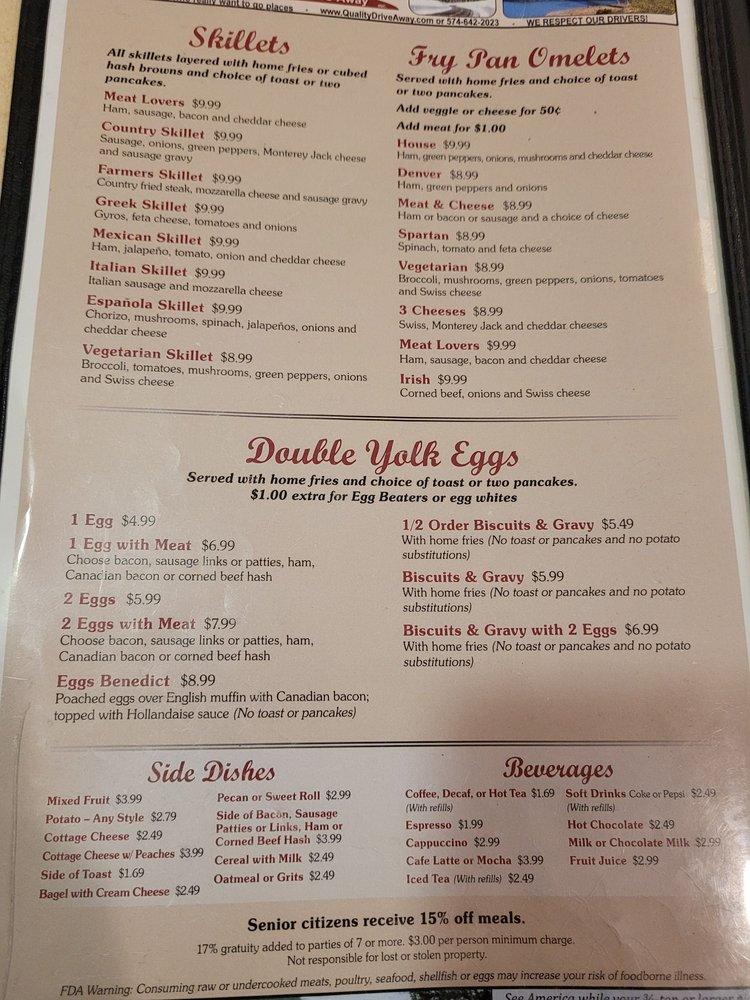 Menu at Callahan's Restaurant, Elkhart