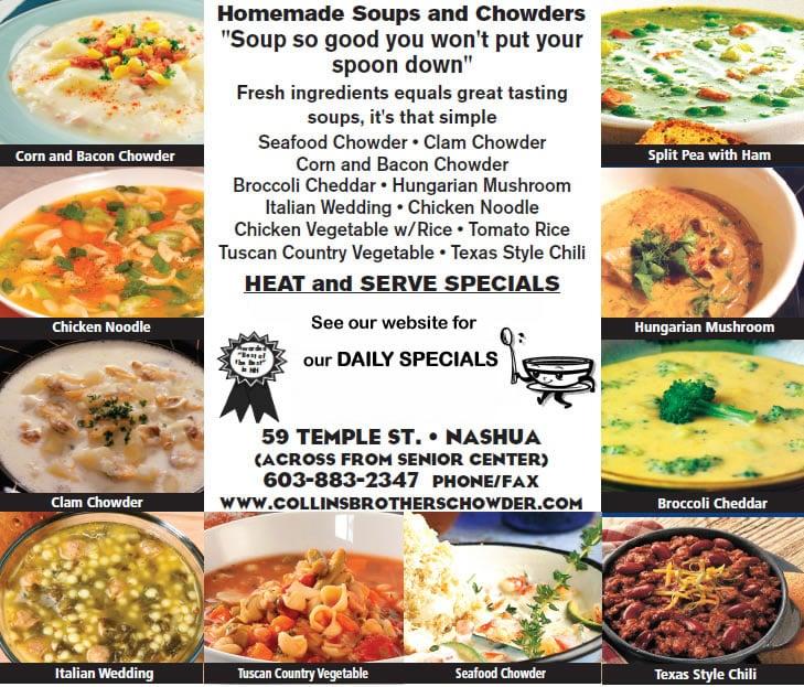 Menu at Collins Brothers Chowder restaurant, Nashua