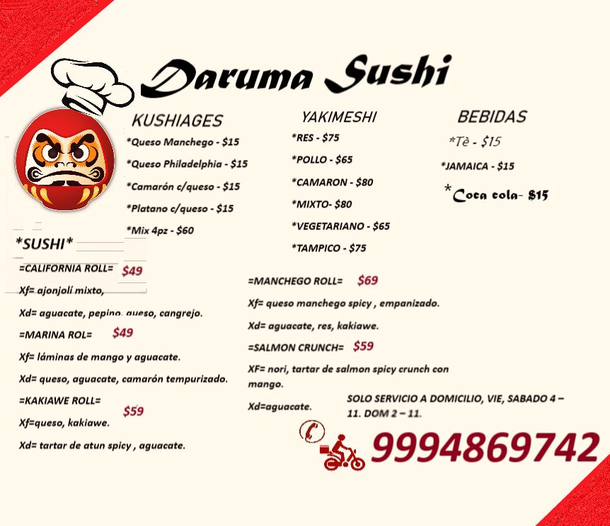 Menu at Daruma Sushi Chef restaurant, Merida