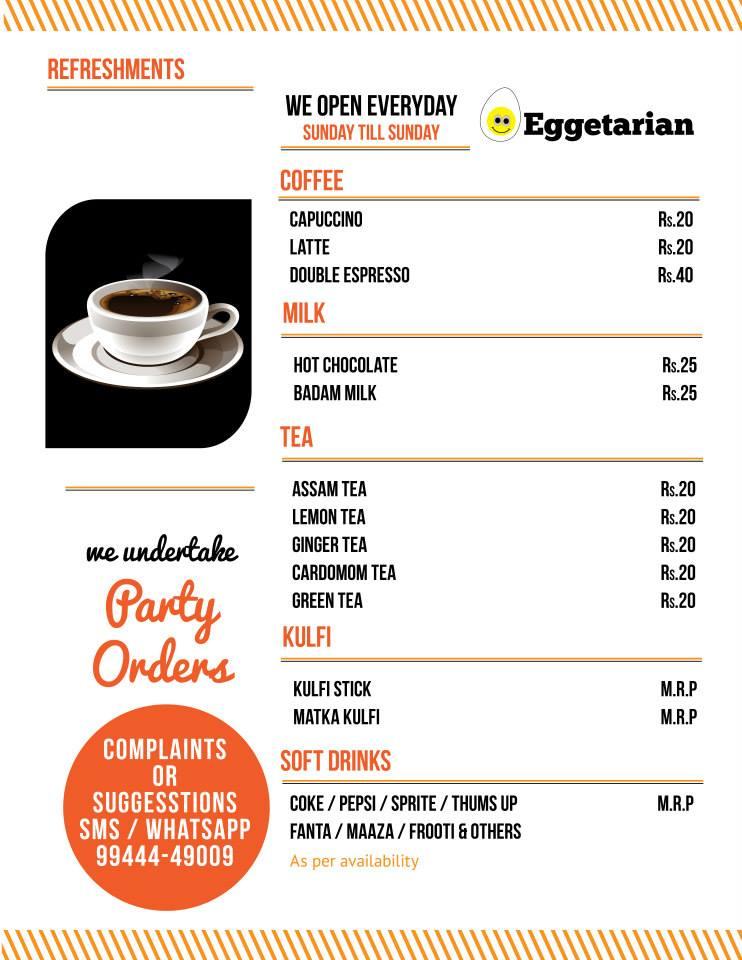 Menu at Eggetarian, Yercaud