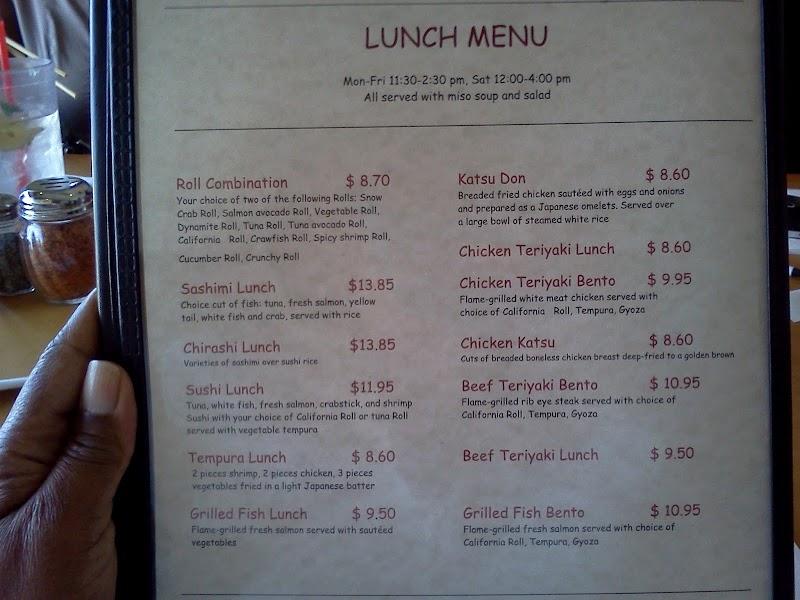 Menu at Kyoto 2 restaurant, New Orleans