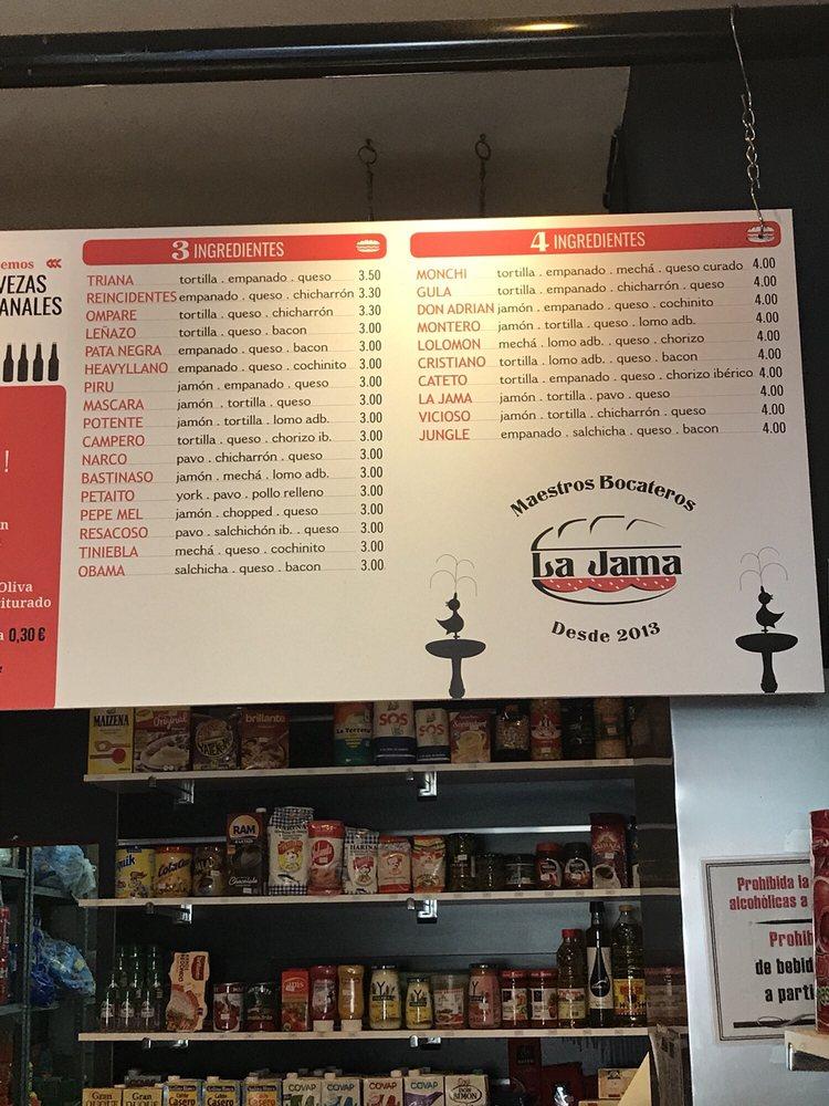 Menu at La Jama, Seville