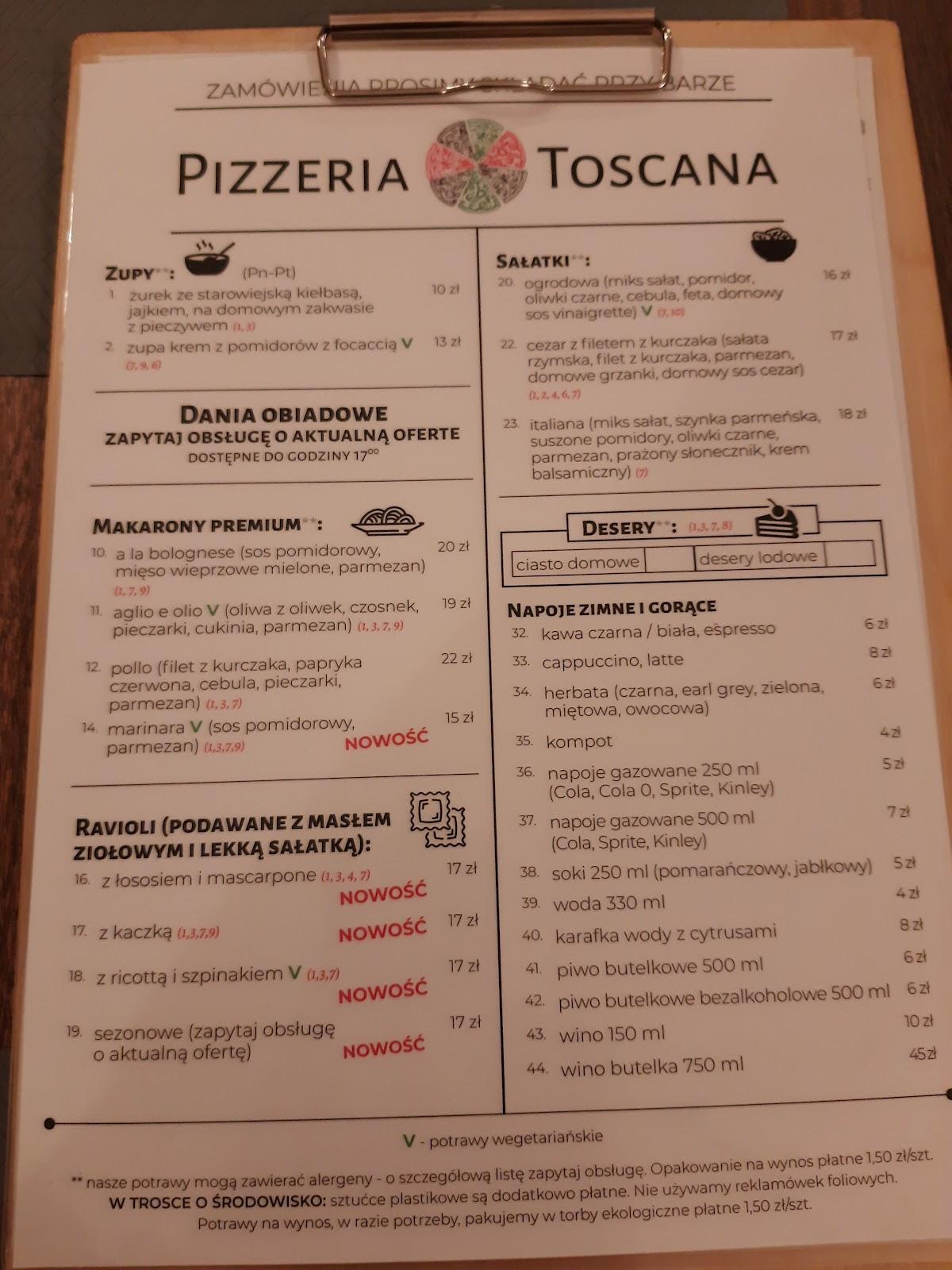 Menu at Pizzeria Toscana Włoszczowa, Wloszczowa