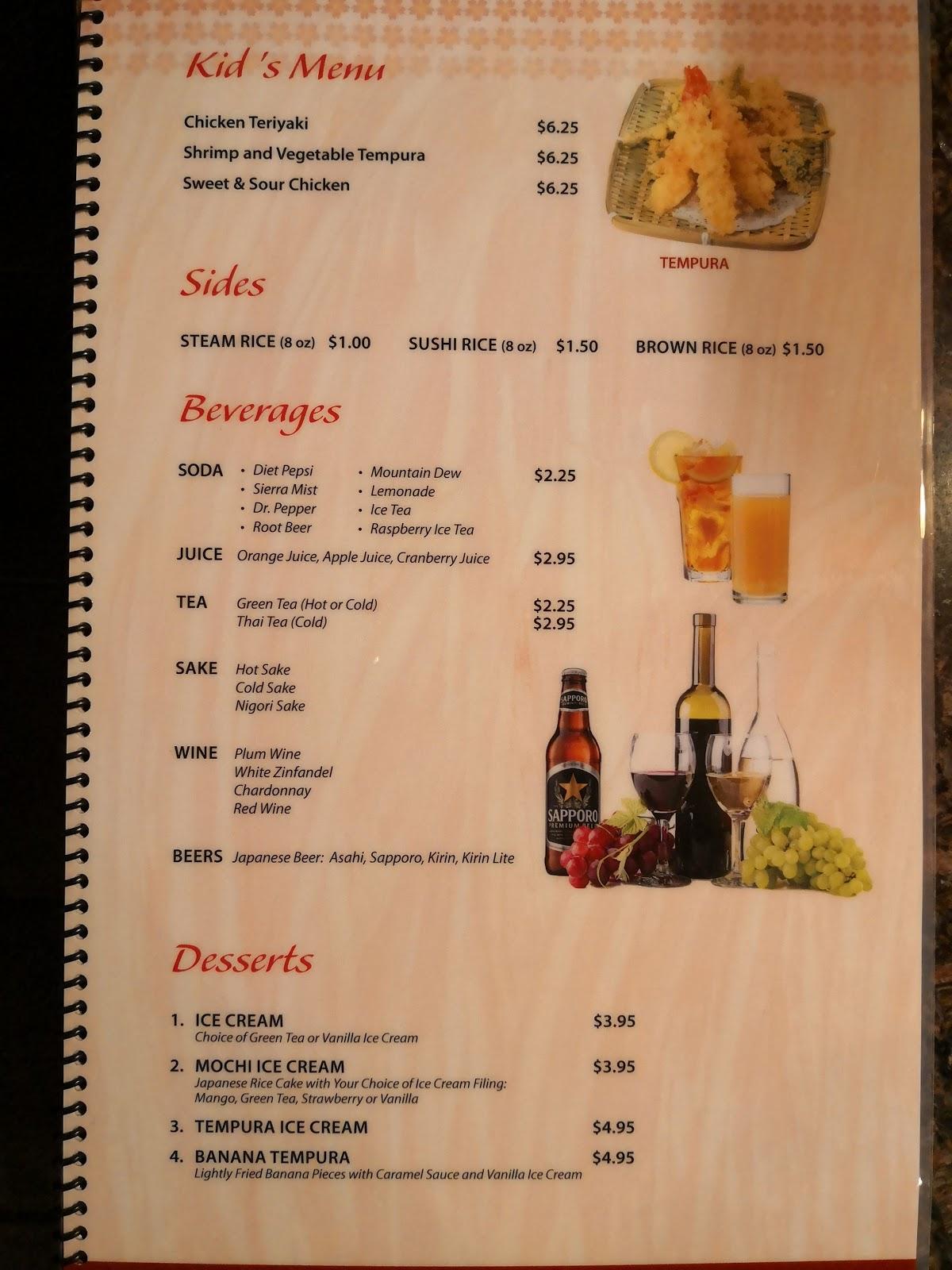 Menu at Sakura's Sushi and Grill restaurant, Kingman