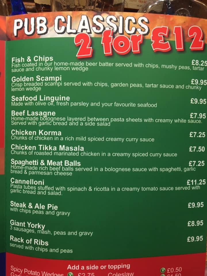 Menu at Stanley Arms pub & bar, Holyhead