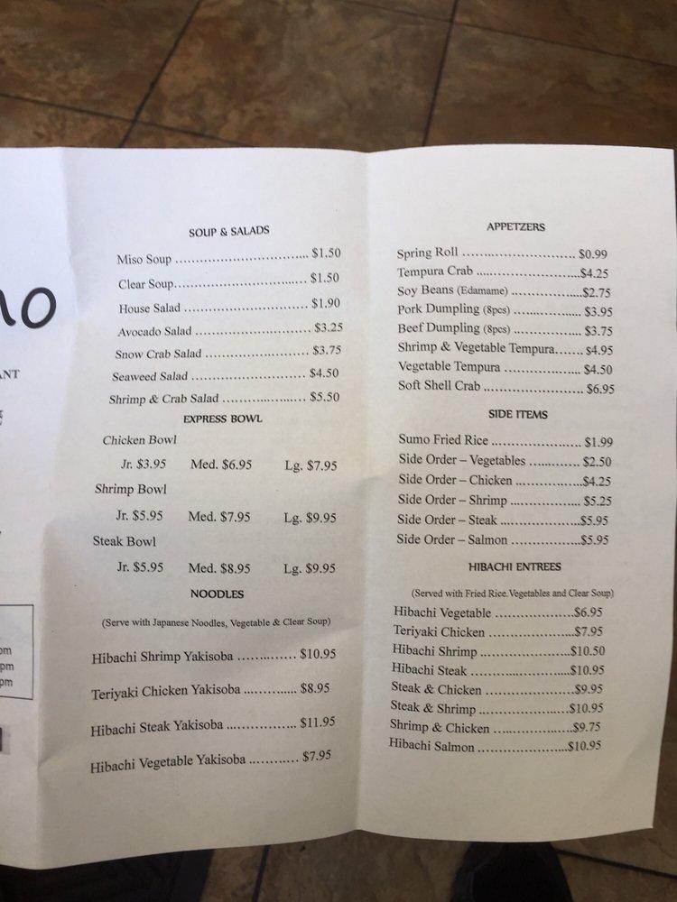 Menu at Sumo Hibachi and Sushi restaurant, Brunswick