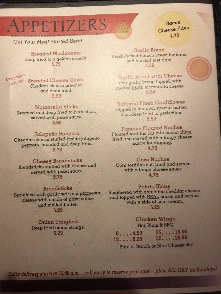 Menu at The Brothers Three pizzeria, Marinette