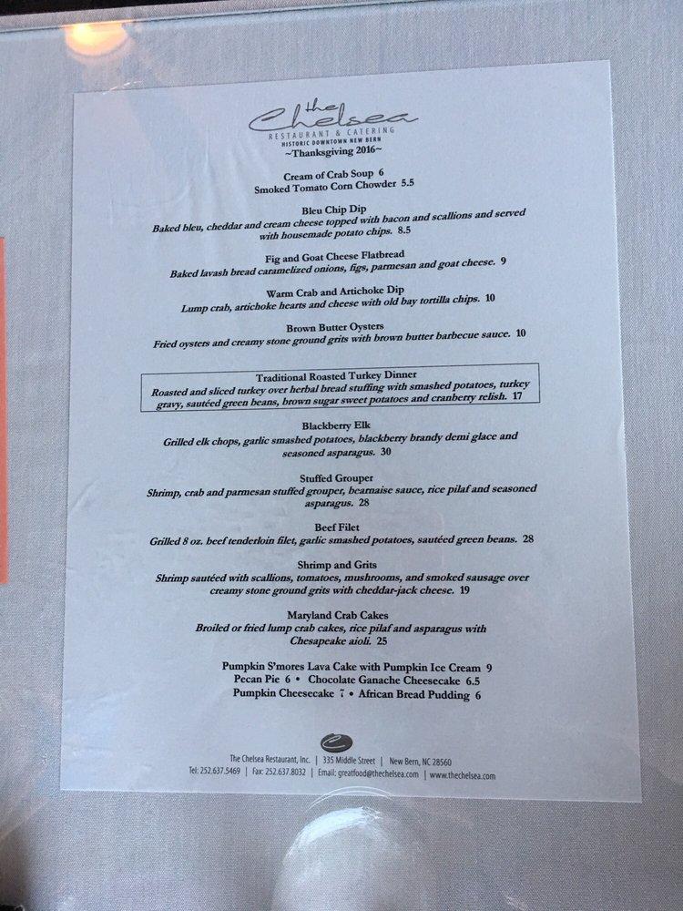 Menu at The Chelsea restaurant, New Bern