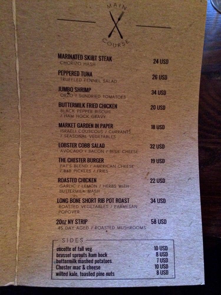 Menu at The Chester restaurant, New York City, 18 9th Ave