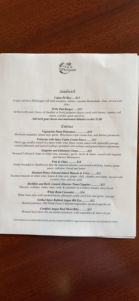 Menu at The Fig And The Pheasant pub & bar, Plymouth