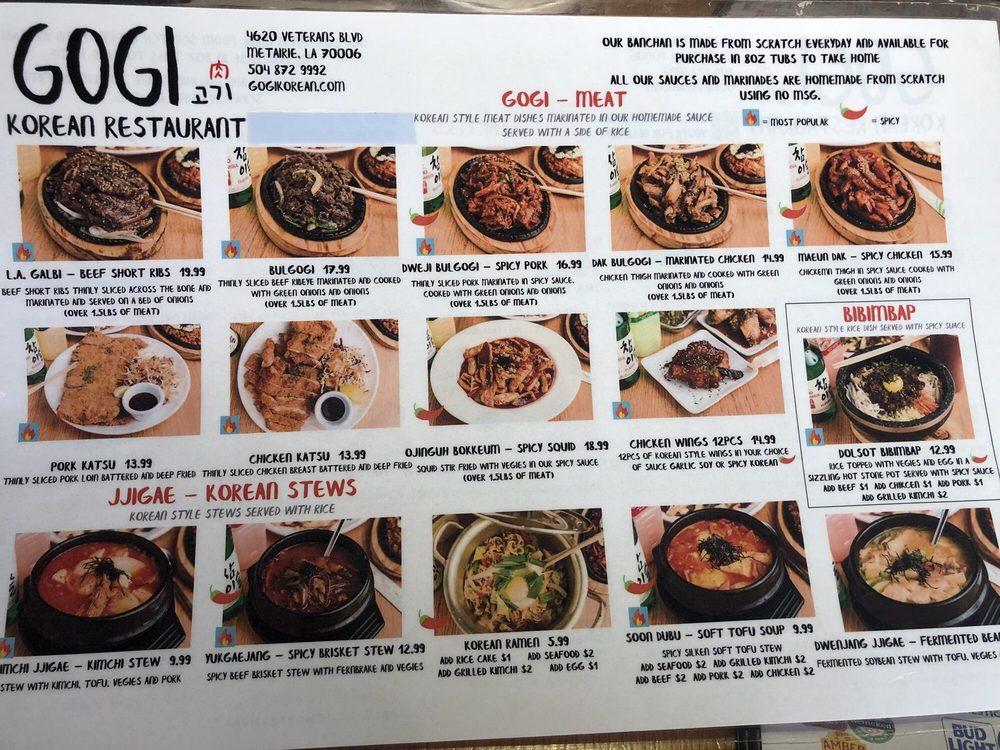 Menu at Gogi Korean Restaurant, Metairie
