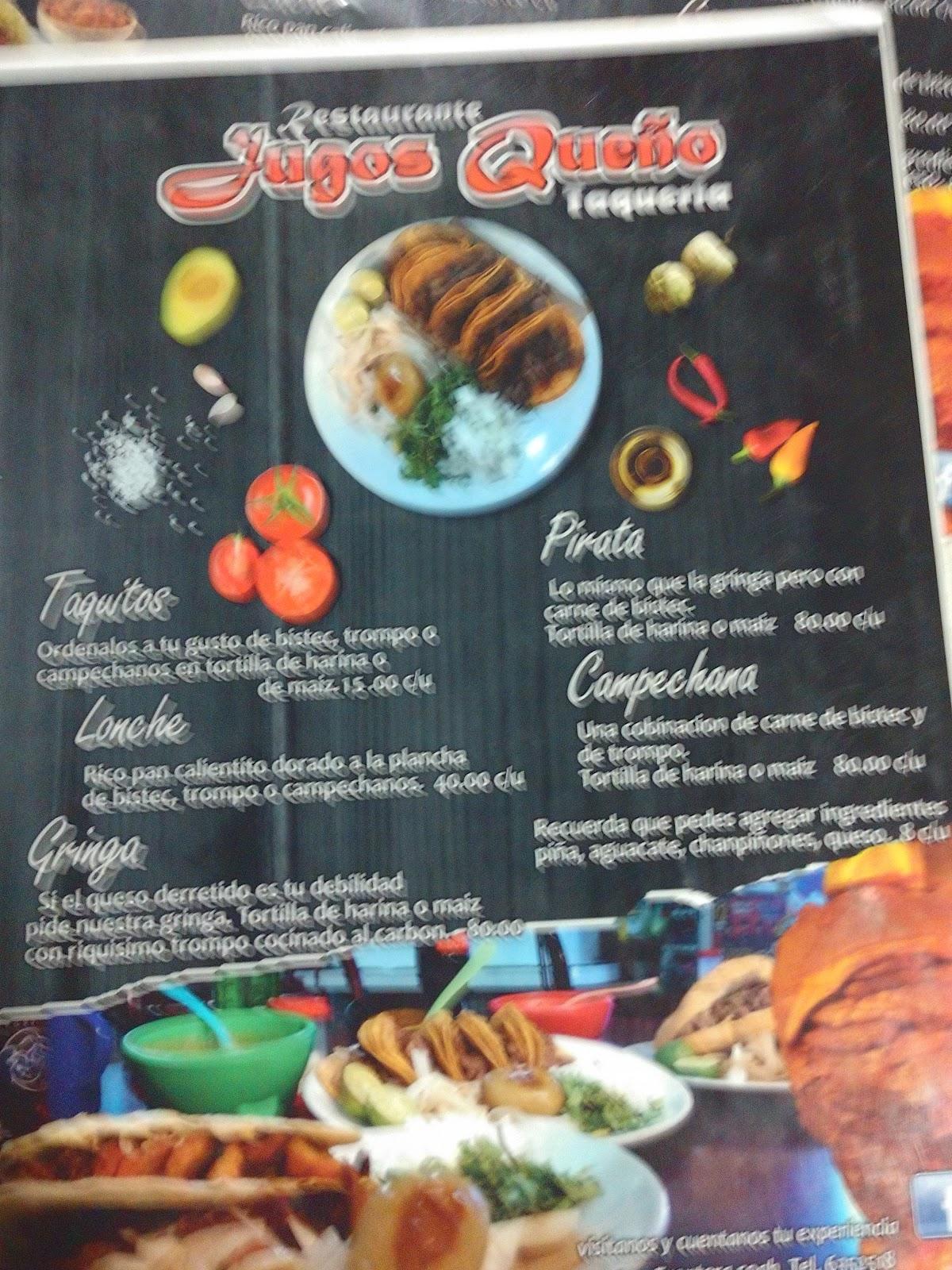 Menu at Jugos Queño restaurant, Ciudad Frontera