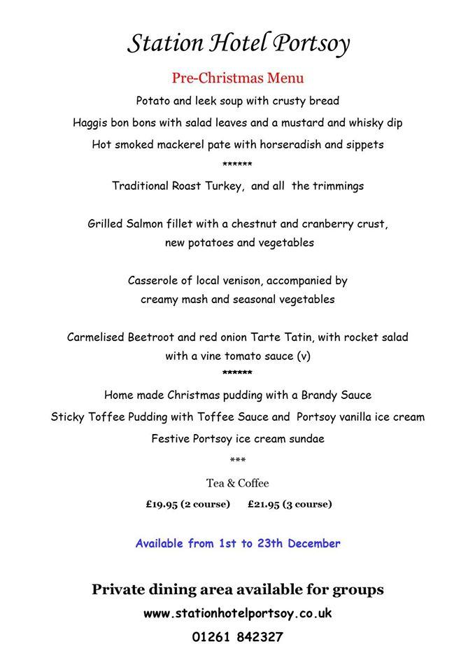 Menu at Station Hotel, Portsoy restaurant, Portsoy