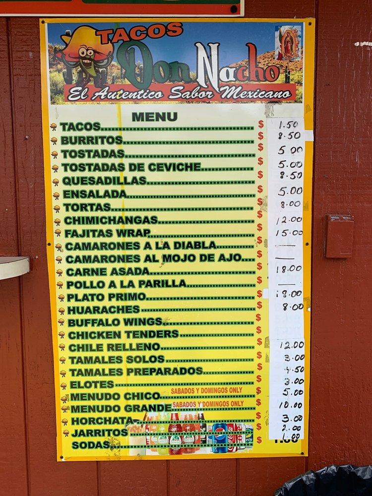 Menu at Tacos Don Nacho restaurant, Woonsocket