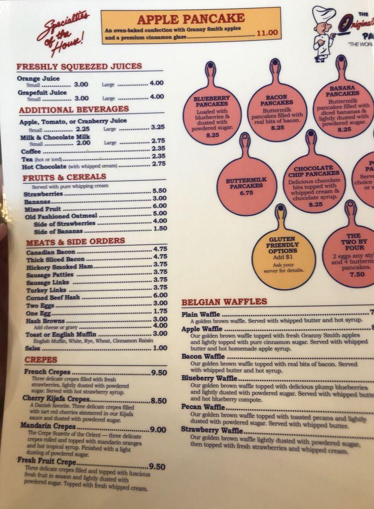 Menu at The Original Pancake House restaurant, Normal