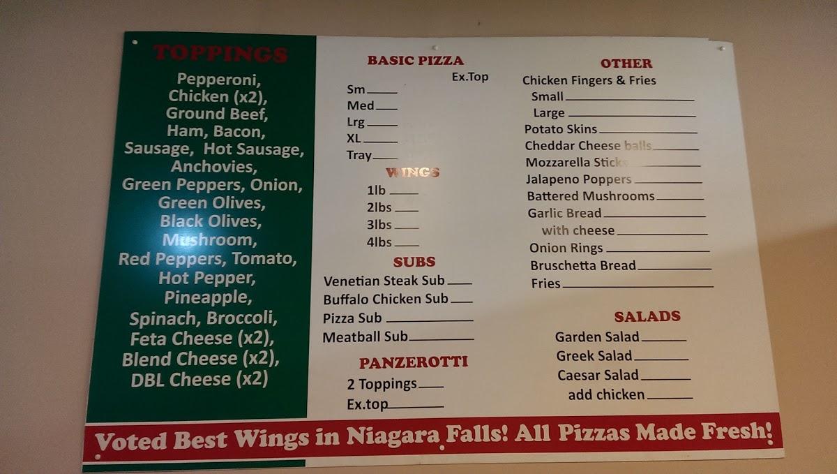 Menu at Your Neighbourhood Pizza Company pizzeria, Niagara Falls, McLeod Rd