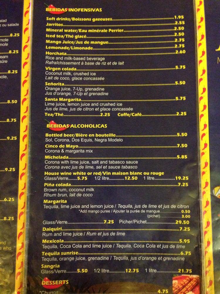 Menu at Ahora Mexican Restaurant, Ottawa
