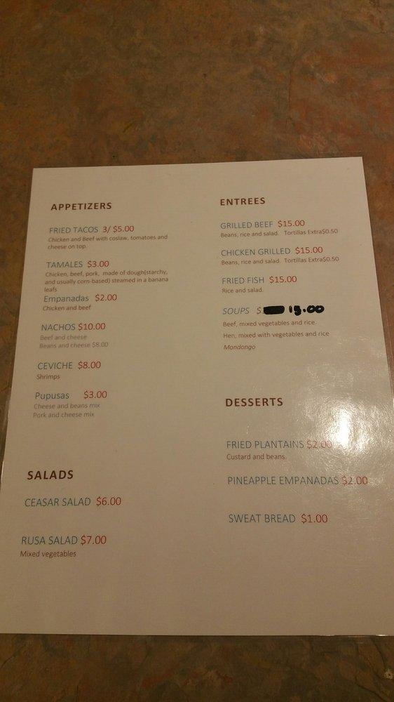 Menu at Bakery El Quetzal, Toronto