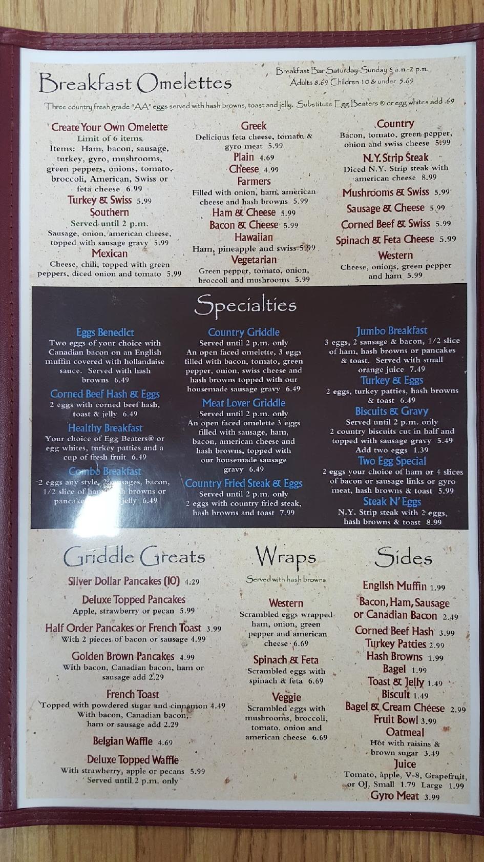Menu at Charlie's Family Dining restaurant, Lincoln Park