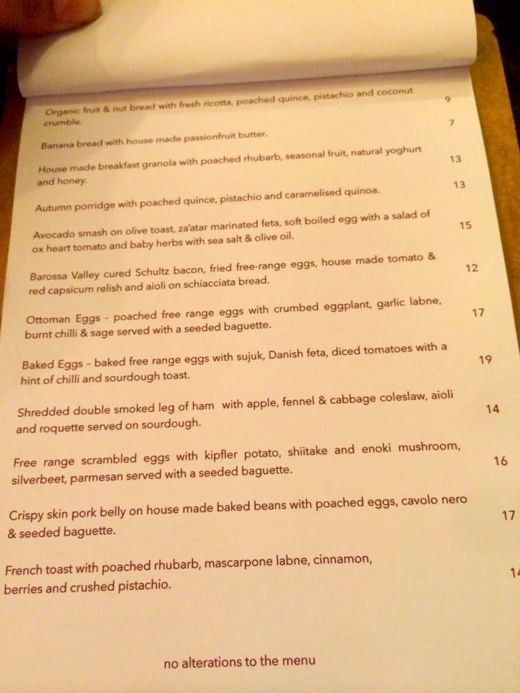 Menu at Circa Espresso restaurant, Parramatta