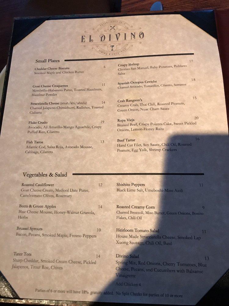 Menu at El Divino Dining & Cocktails pub & bar, McAllen