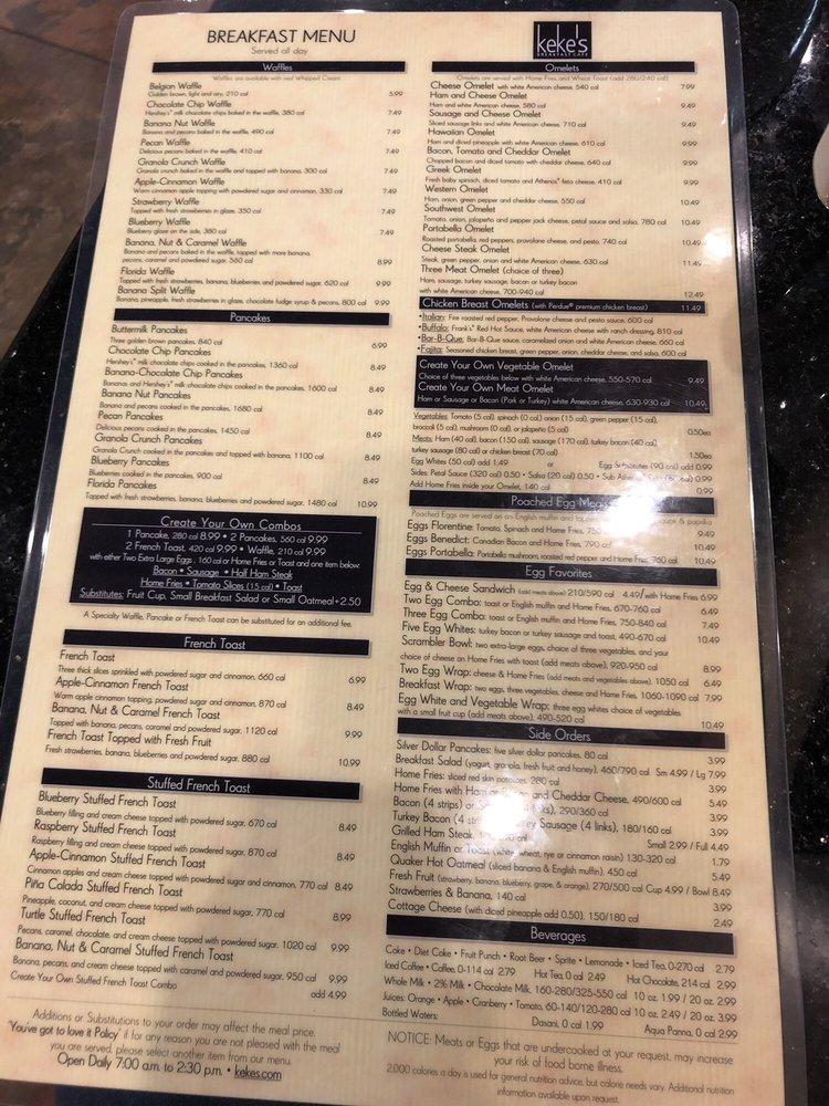 Menu at Keke's Breakfast Cafe, Tallahassee