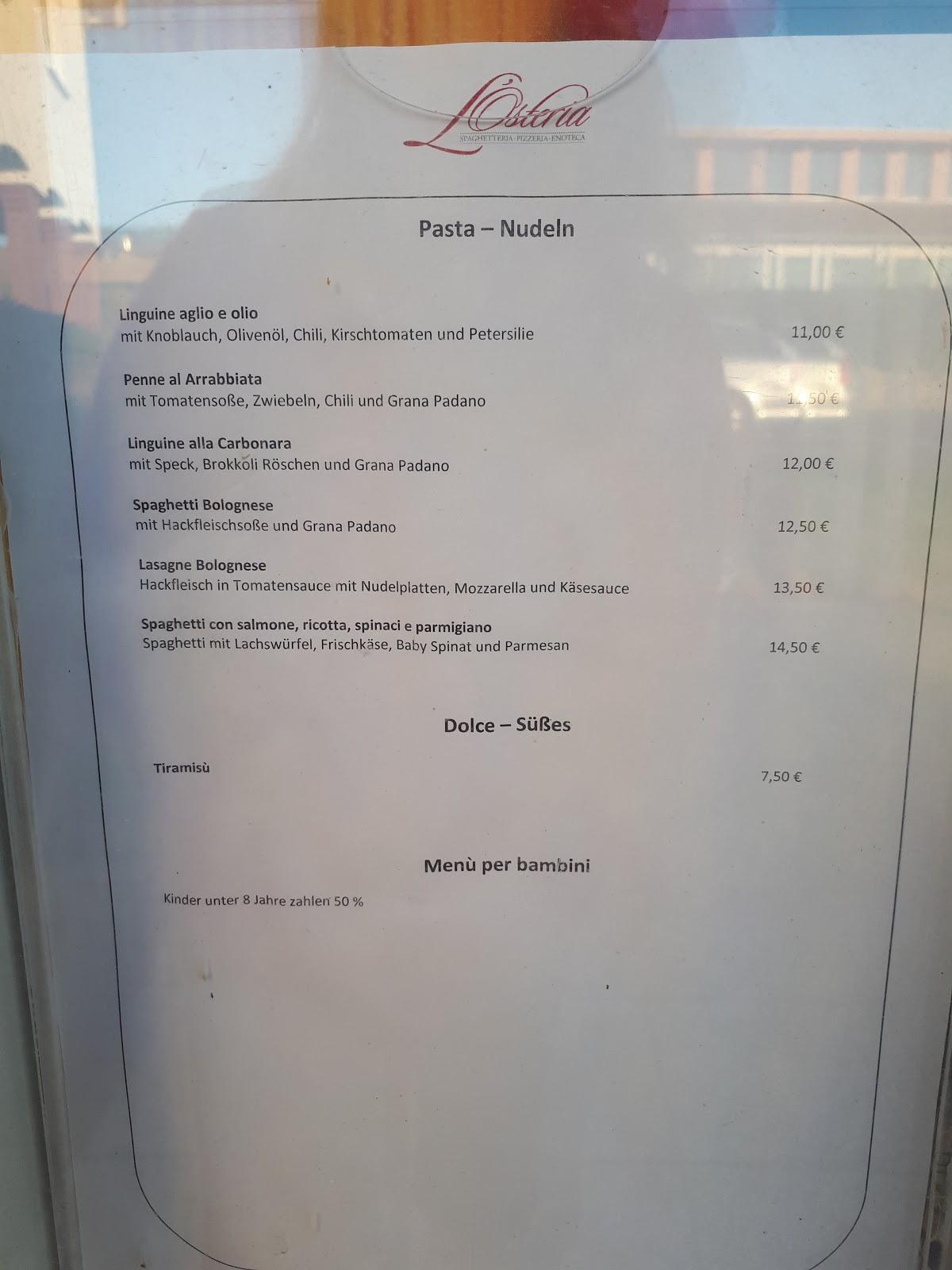 Menu at L‘Osteria restaurant, Sagard