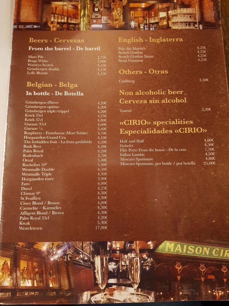 Menu au Le Cirio, Bruxelles