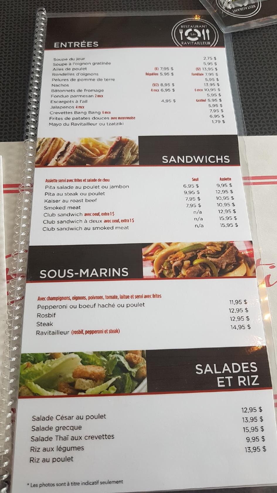 Menu at Le Ravitailleur restaurant, Canada