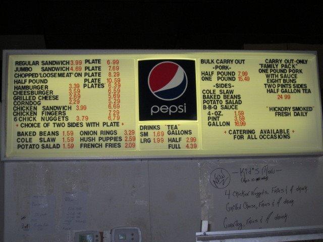 Menu at Little Pigs Bar-B-Q, Myrtle Beach