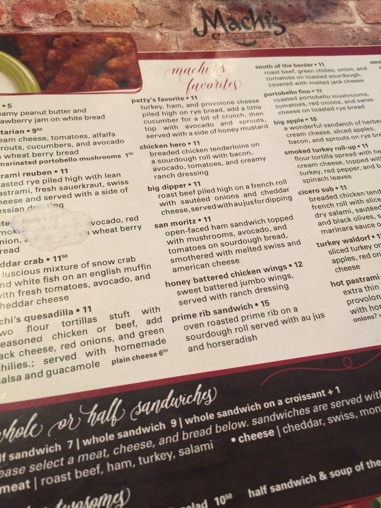 Menu at Machi's Saloon & Grill pub & bar, Elko