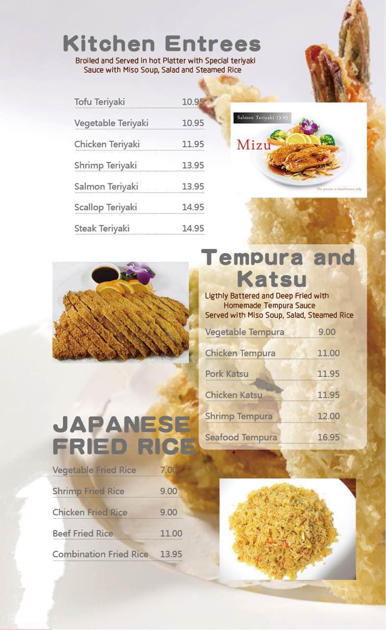 Menu at Mizu Sushi Bar & Grill, Niles