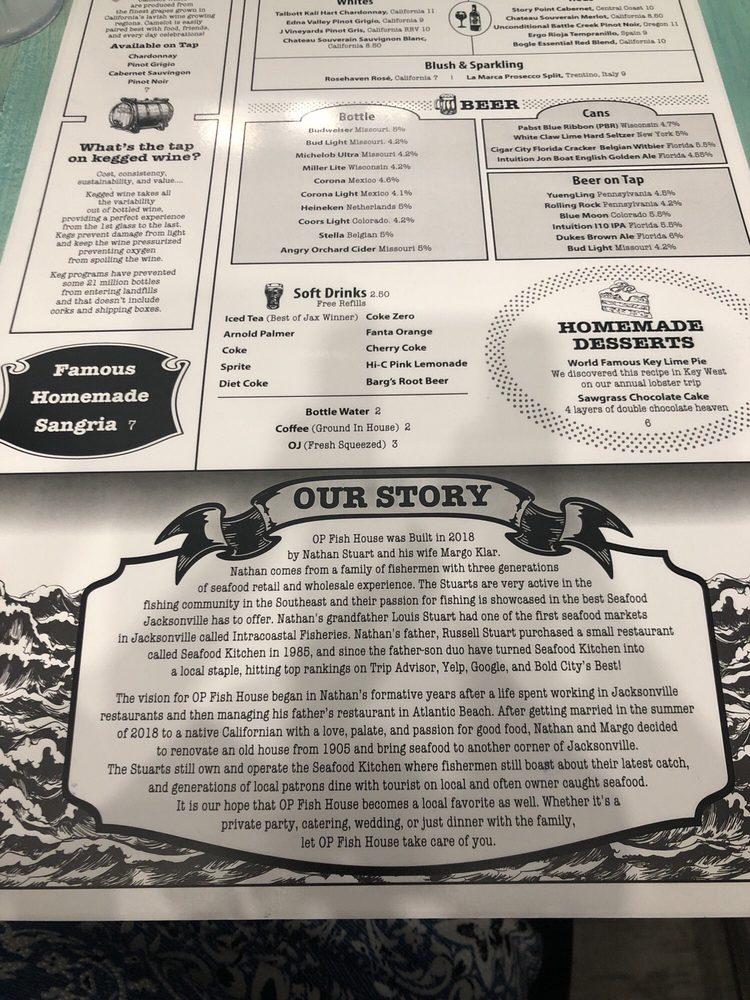 Menu at OP Fish House and Oyster Bar, Orange Park