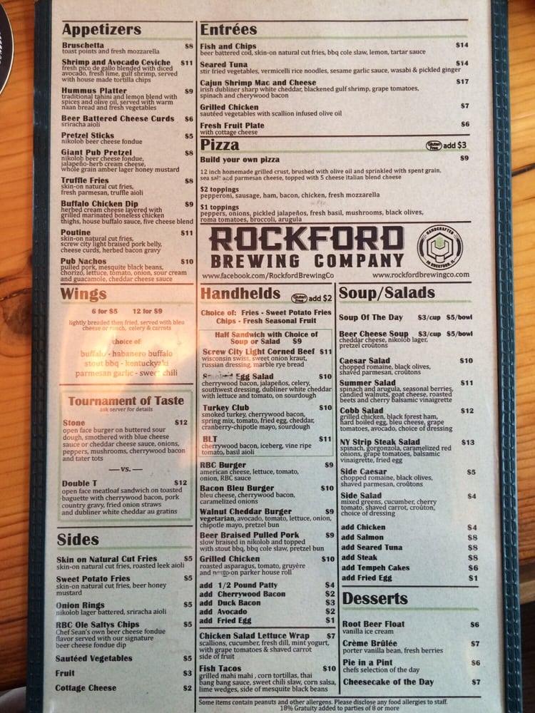 Menu at Prairie Street Brewing Co pub & bar, Rockford