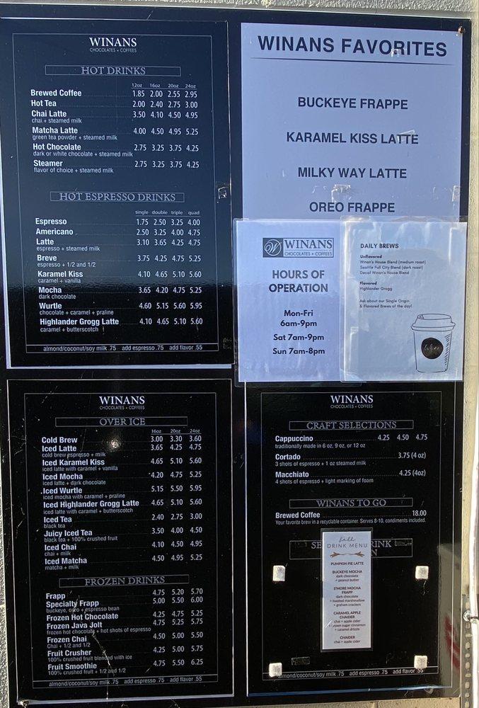 Menu at Winans Chocolates + Coffees pub & bar, Maineville