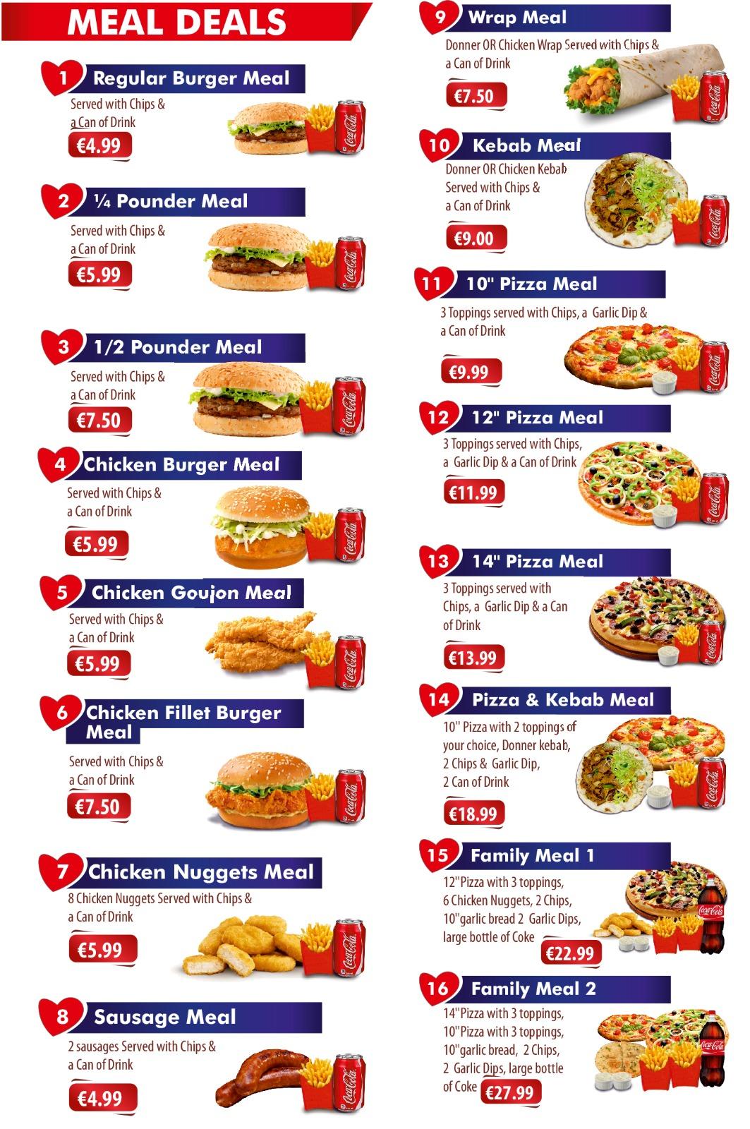 Menu at Fethard takeaway, Ireland, John's Hill House