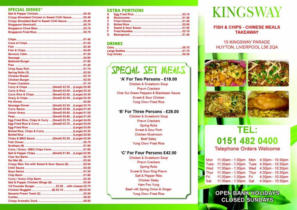 Menu at Kingsway Fish & Chips restaurant, Liverpool