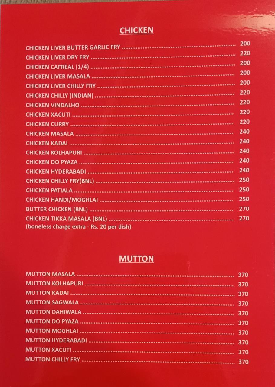 Menu at Reis Corner Mapusa, Mapusa, HRP7+X58