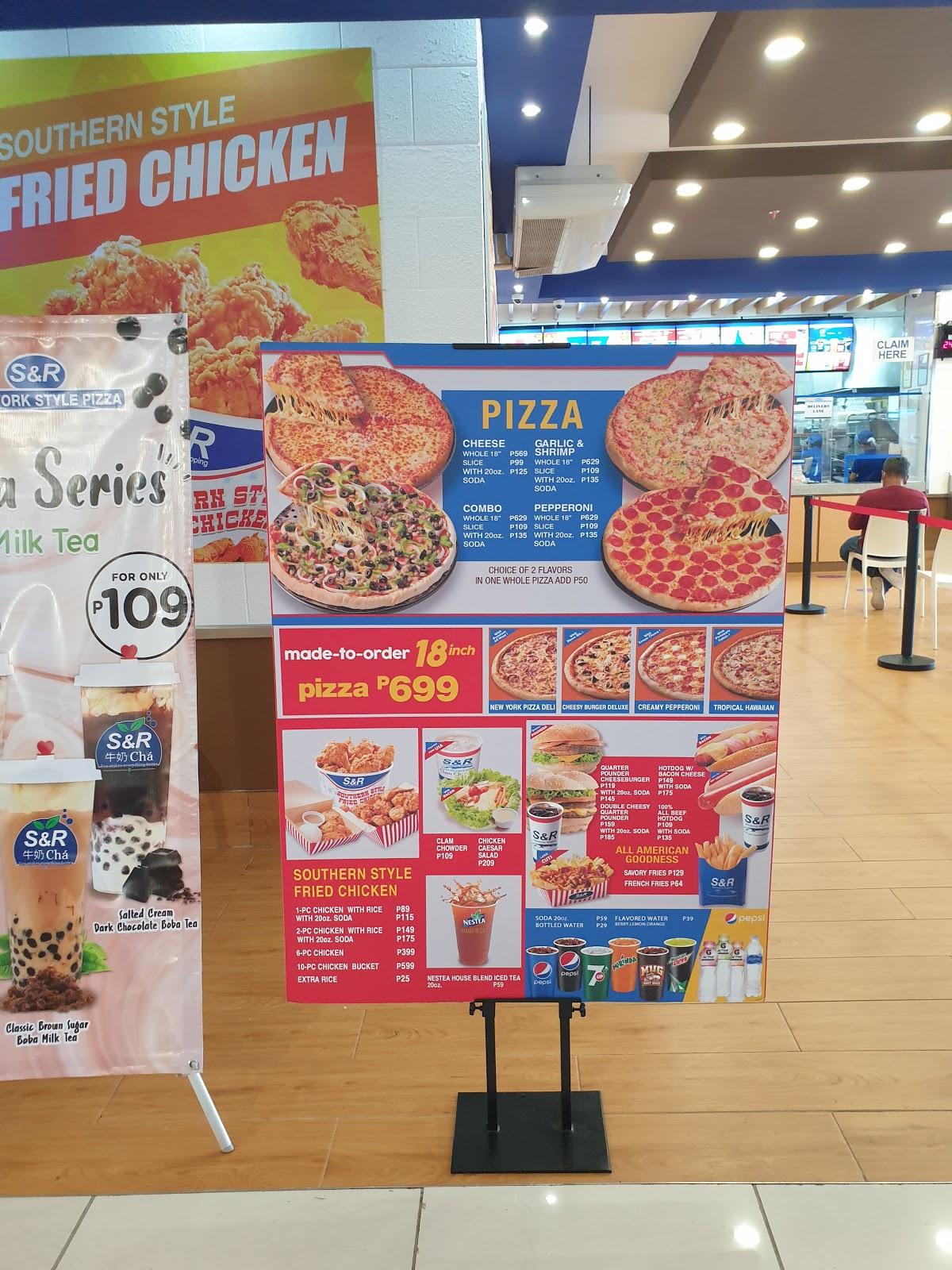 Menu at S&R New York Style Pizza restaurant, City of Balanga