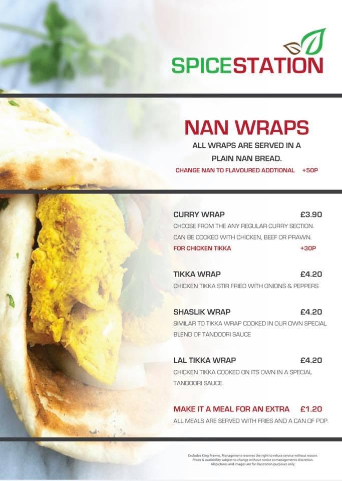 Menu at Spice Station fast food, South Shields